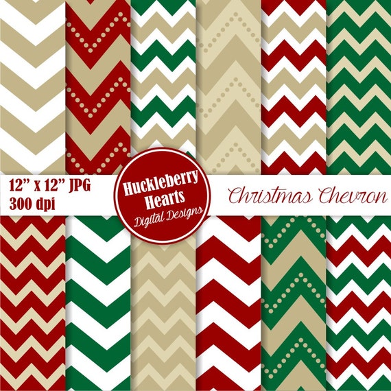HuckleberryHearts | Holiday Chevron Paper, Digital Scrapbook Paper ...